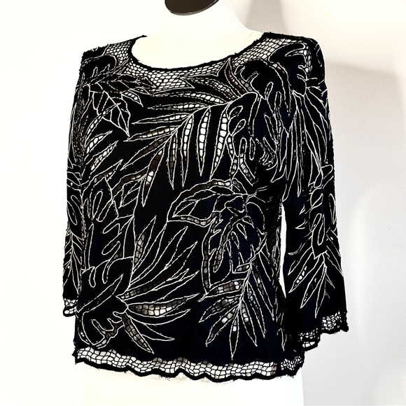 faith | Tops | Faith Beaded Leaf Cutwork Embroidered Black Top L | Poshmark